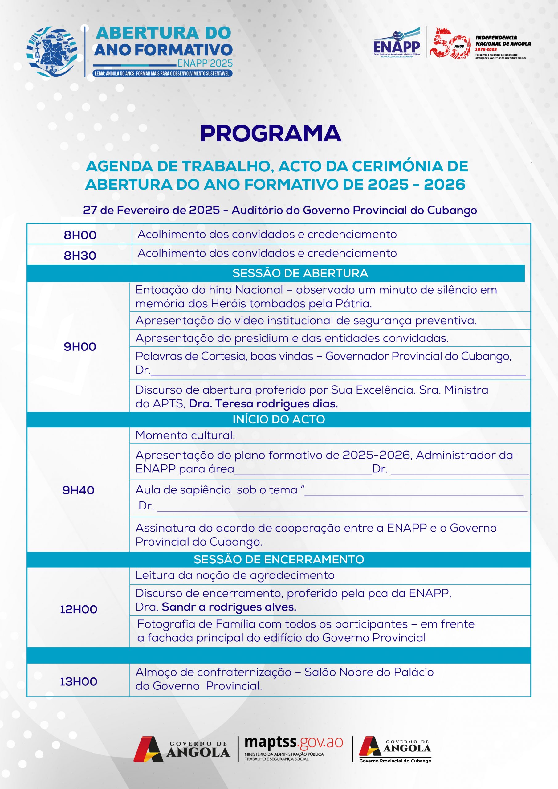 Curso sobre o Sistema Nacional de Planeamento – ENAPP